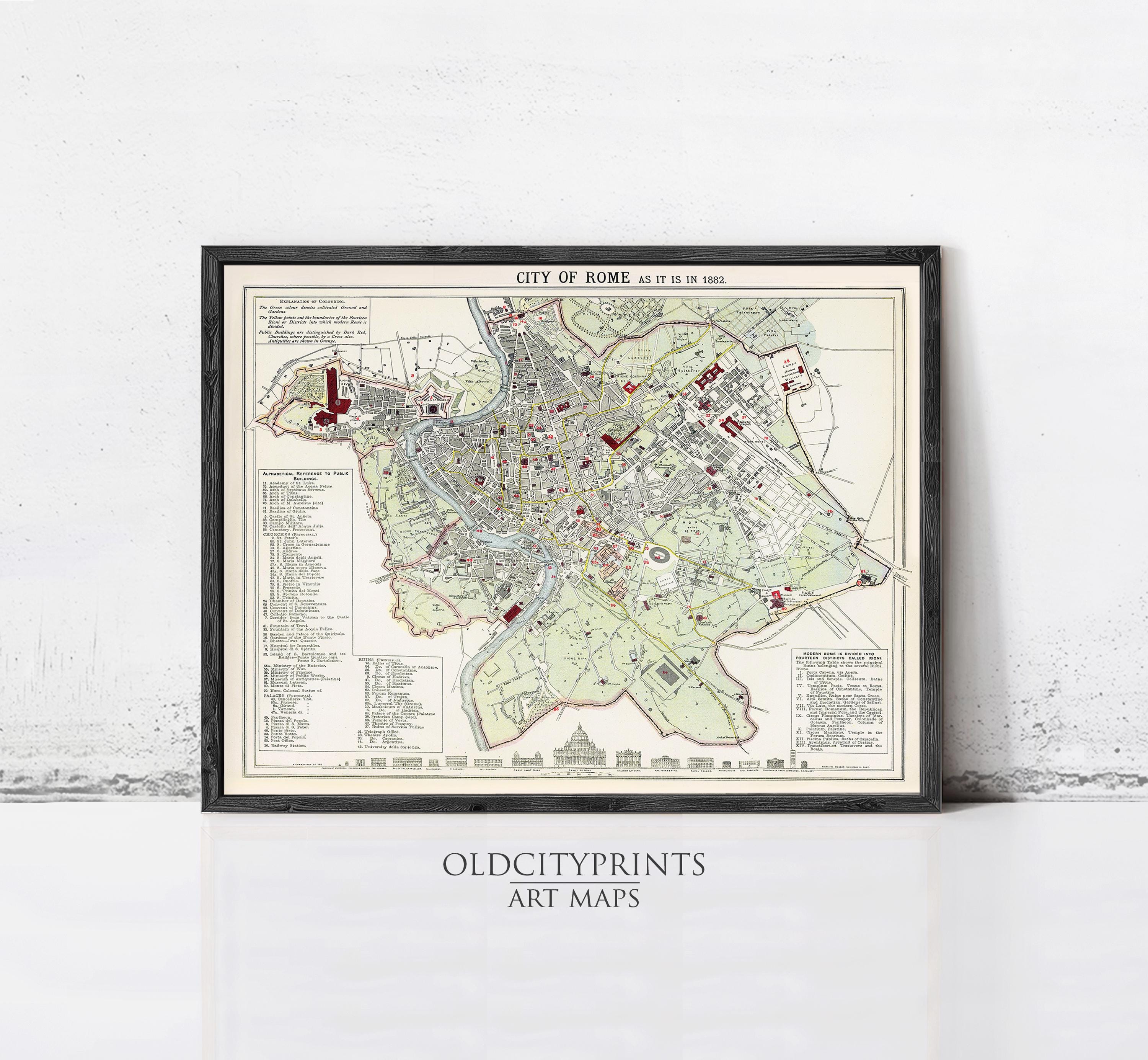 Old Map of Rome Italy 1883 Vintage Map of Rome | Wall Map Print - Etsy