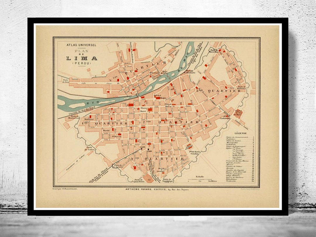Old Map of Lima Peru 1896 Vintage Poster Wall Art Print Wall Map Print ...