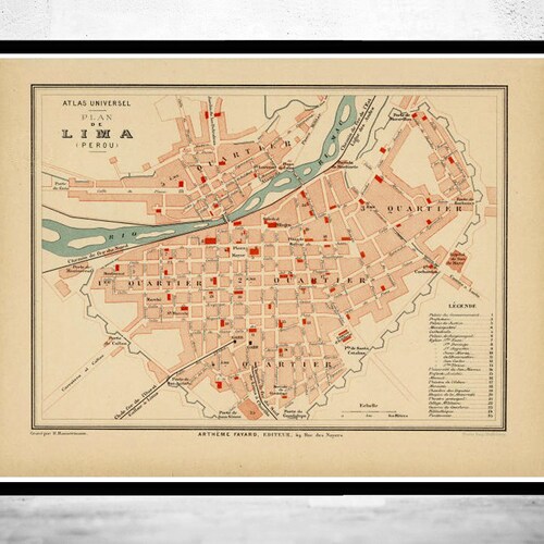 Old Map of Lima Peru 1896 Vintage Poster Wall Art Print | Etsy