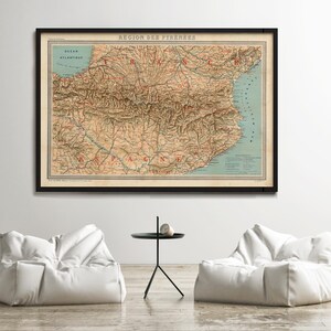 Old Map of Pyrenees Pirineus 1920 France Spain | Vintage Poster Wall ...