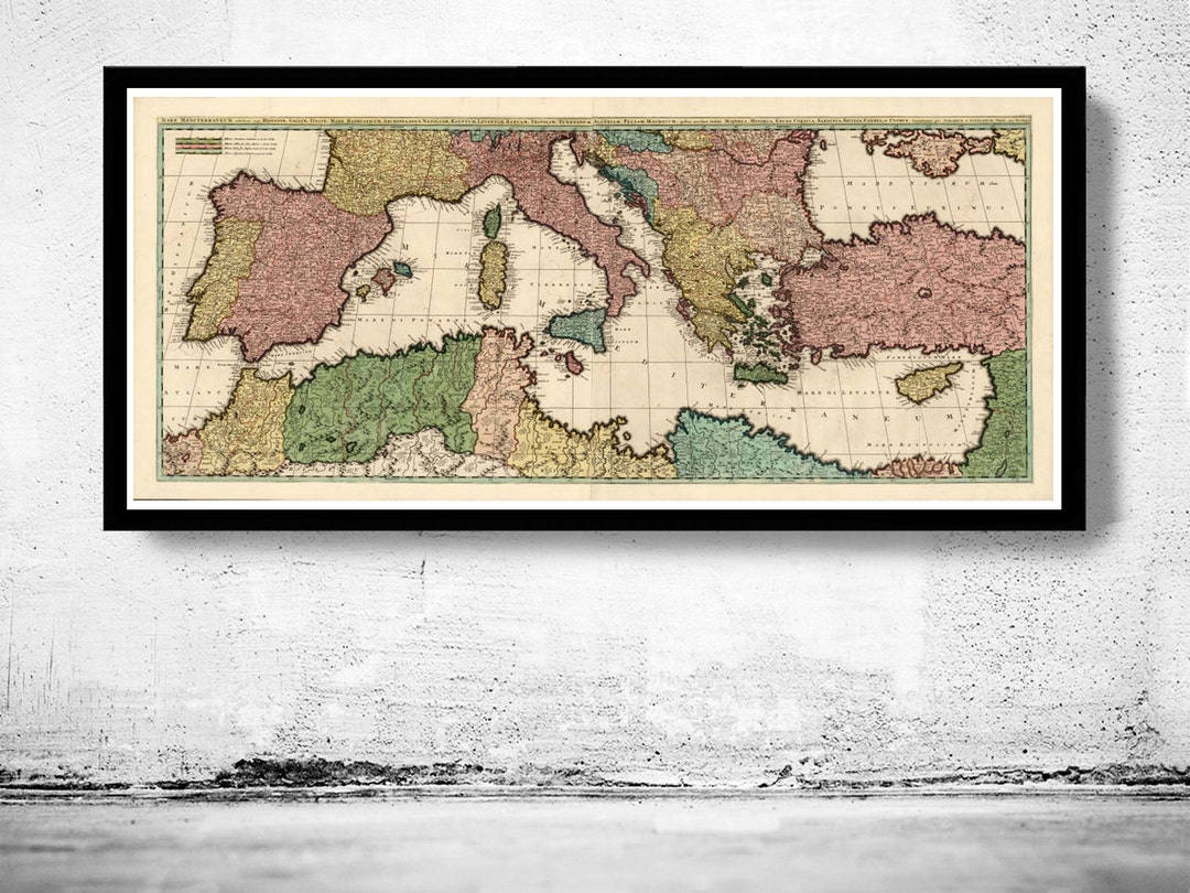 Old Map of Mediterranean Sea 1700 Vintage Map Vintage Poster - Etsy