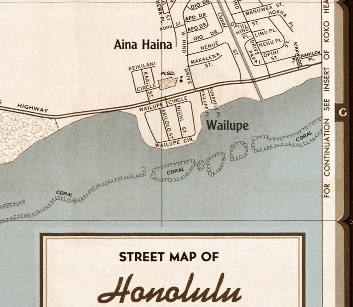 Old Map of Honolulu Hawaii Vintage Map Vintage Poster Wall - Etsy