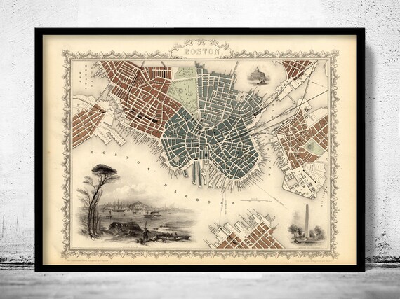 Old Map of Boston Massachusetts 1851 Vintage Poster Wall | Etsy