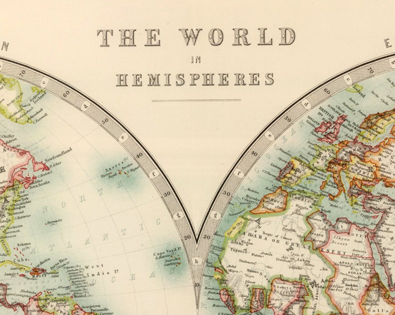 Old World Map Atlas Vintage World Map 1912 Two Hemispheres | Etsy