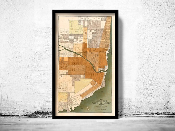 Old Map of Miami Florida 1918 Vintage Poster Wall Art Print | Etsy
