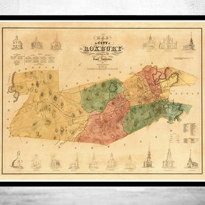 Old Map of Roxbury Boston 1849 Vintage Poster Wall Art Print Wall Map ...