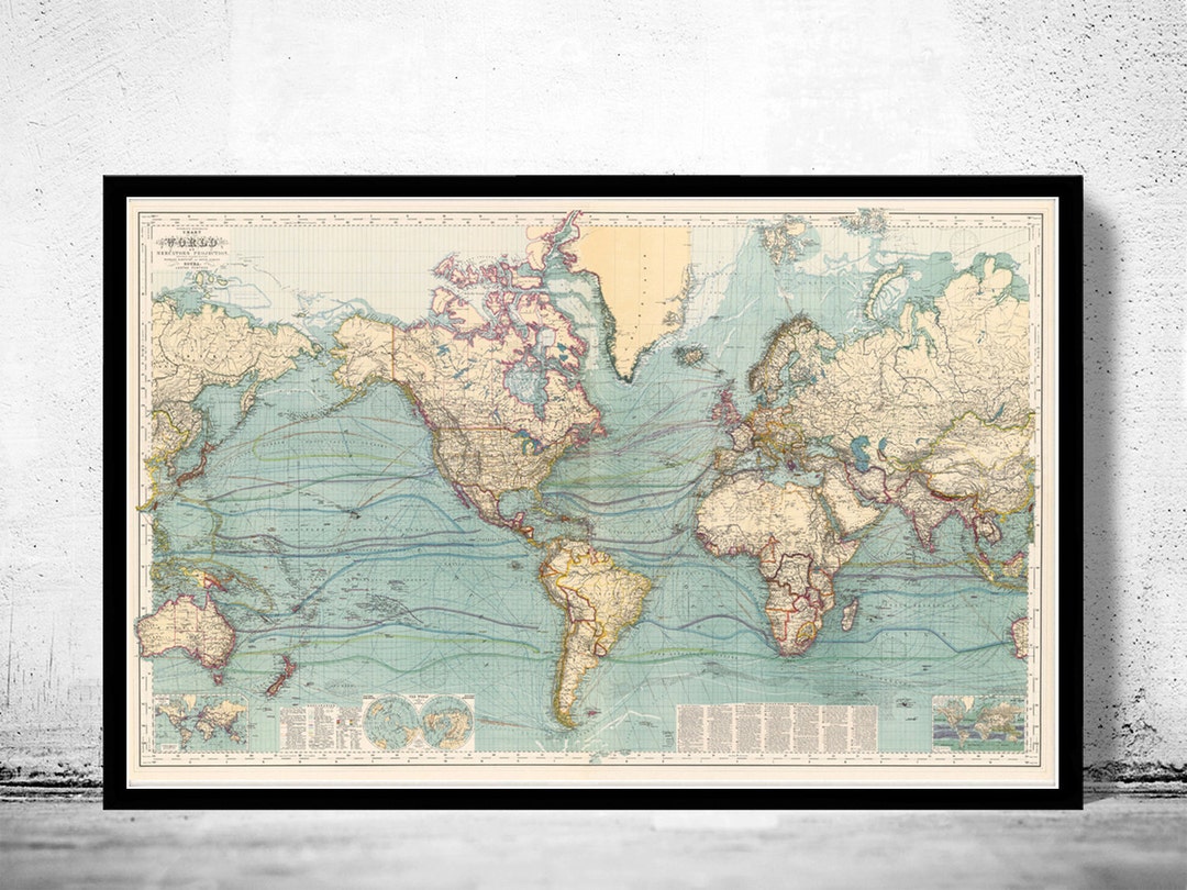 Great Vintage World Map in 1897 Vintage Poster Wall Art Print Vintage ...