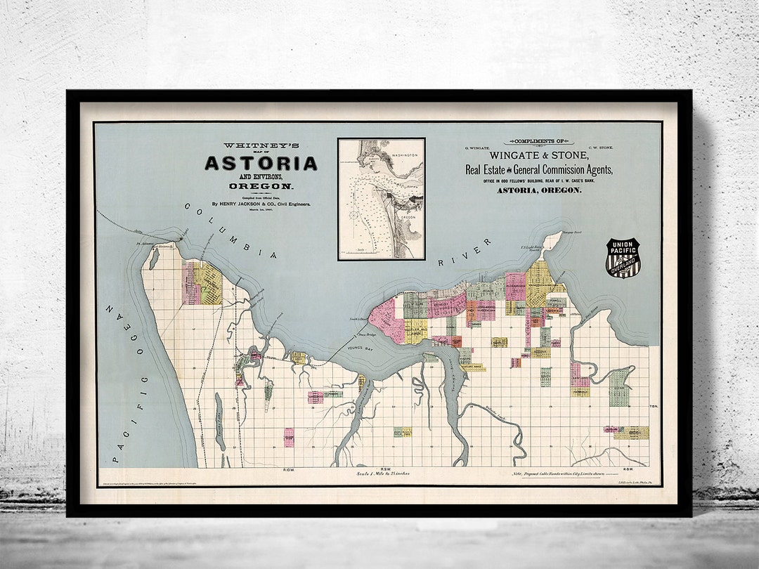 Astoria Oregon Old Map 1890 Vintage Map Vintage Poster Wall Art Print ...