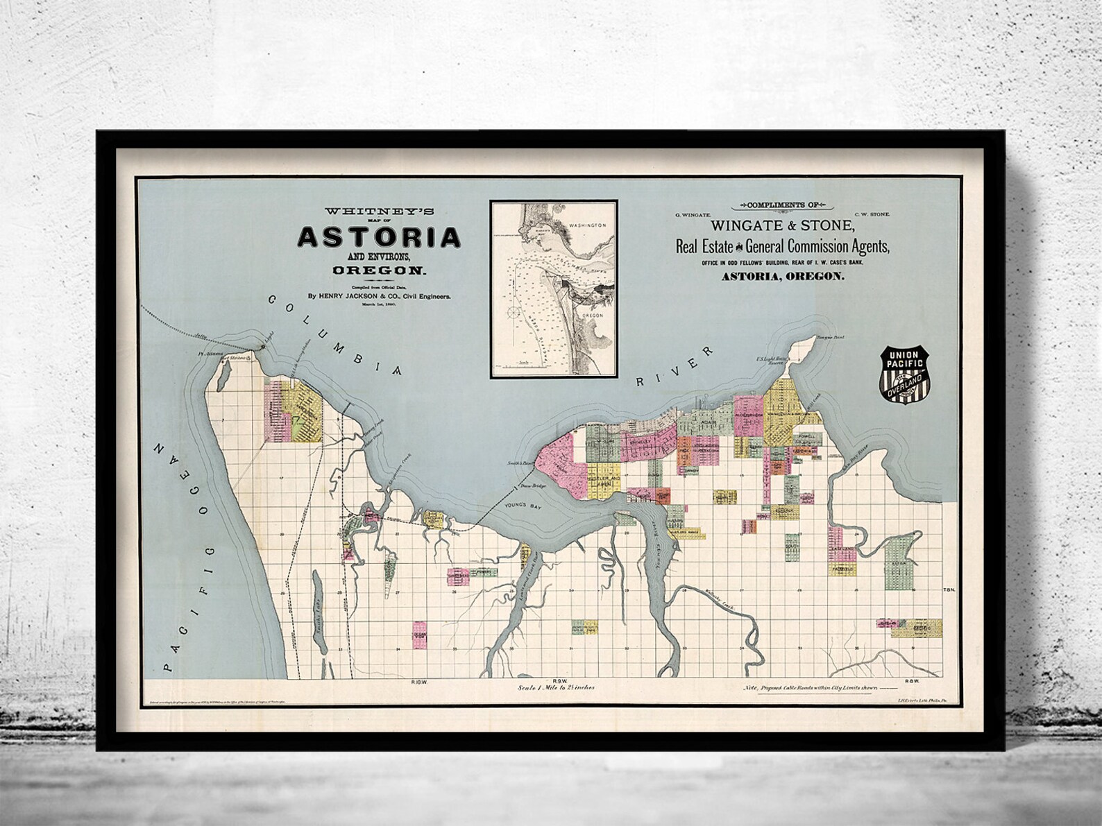 Astoria Oregon Old Map 1890 Vintage Map Vintage Poster Wall | Etsy