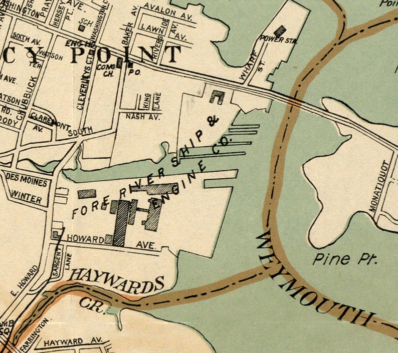 Old Map of Quincy 1908 Massachusetts Vintage Map Vintage | Etsy