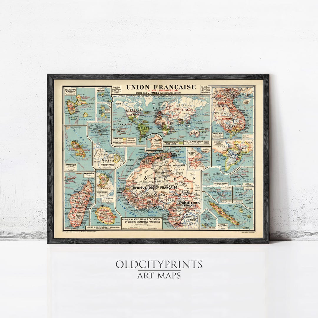 French Colonies Map Print: 1950 Antique Territoires Et Possessions - Etsy