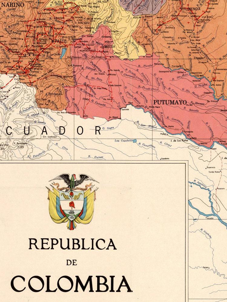 Old Map of Colombia Vintage Map of Colombia | Wall Map Print - Etsy UK