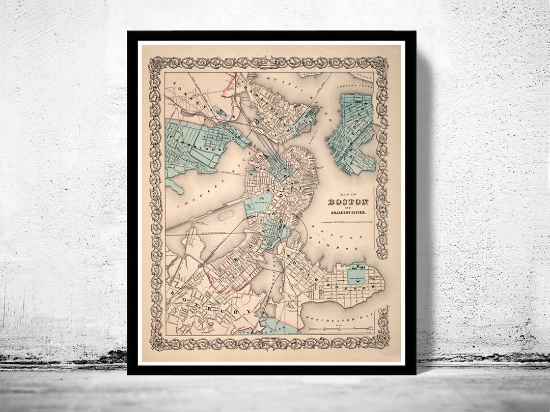 Old Map of Boston 1855 Massachusetts Vintage Map Vintage Poster Wall ...