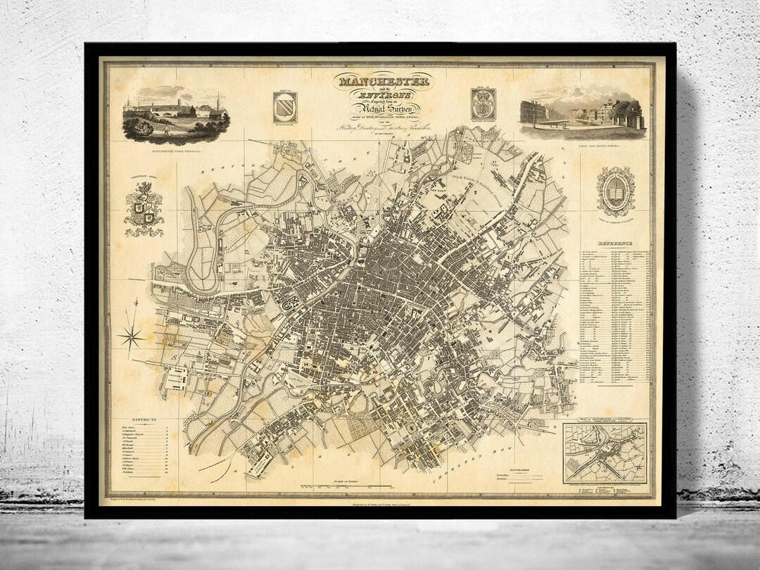 Old Map of Manchester City 1824 Vintage Map | Vintage Map Wall Art ...