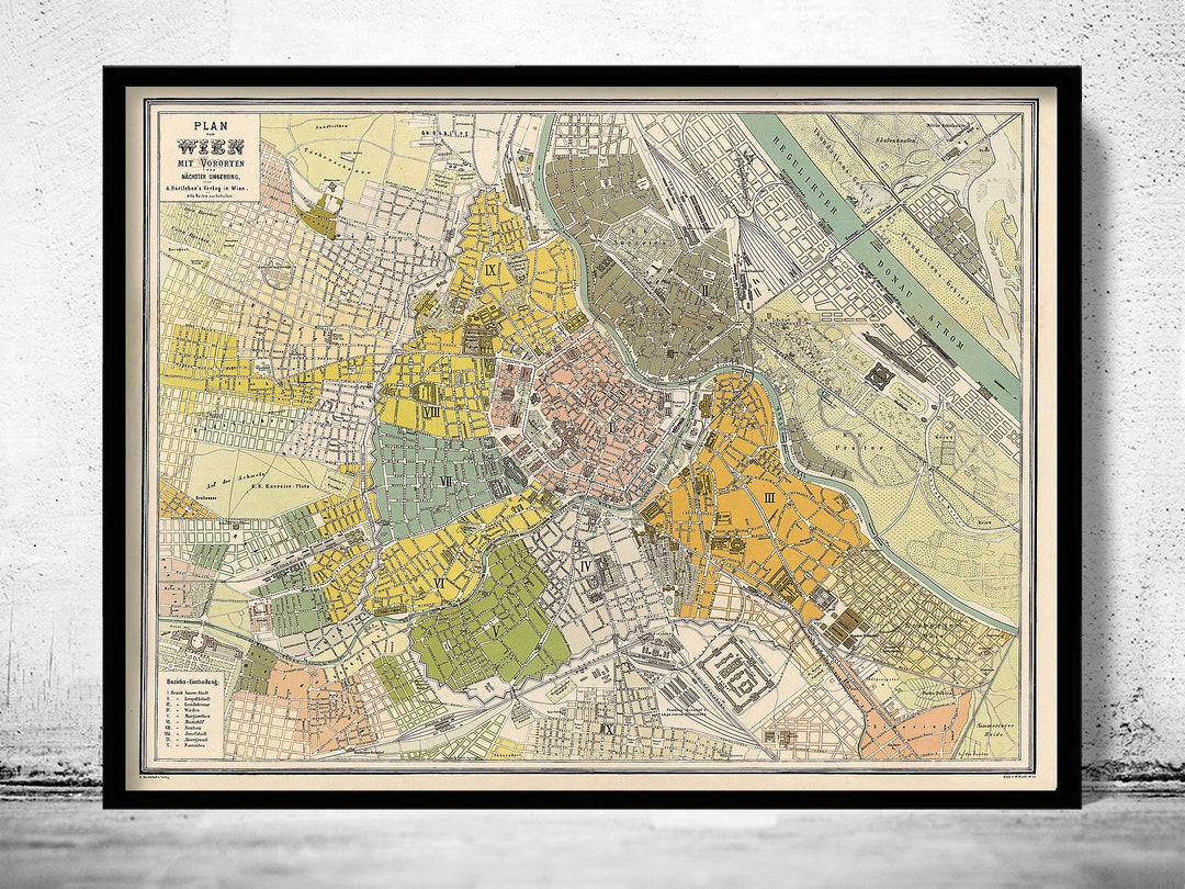 Old Map of Vienna Wien Austria 1883 Vintage Map of Vienna Vintage ...