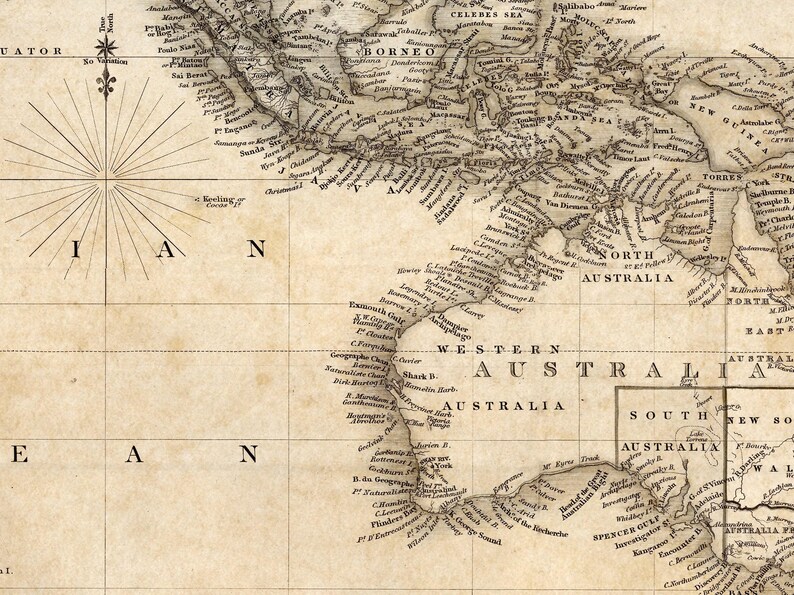 Big Old World Map 1849 Vintage Atlas Mercator Projection Sepia ...