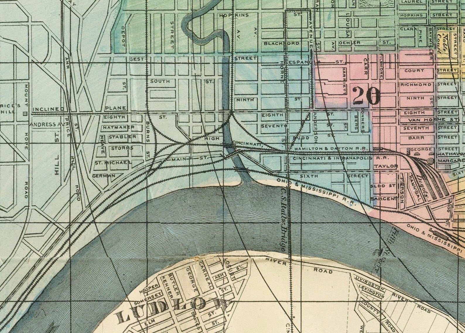 Old Map of Cincinnati and Suburbs Covington and Newport 1880 Vintage ...