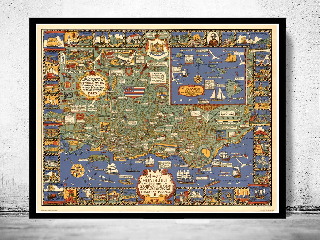 Old Map of Honolulu Hawaiian Islands 1927 Vintage Poster - Etsy