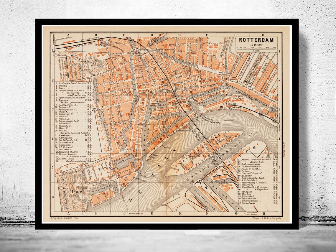 Old Map of Rotterdam Netherlands 1891 Vintage Poster Wall | Etsy
