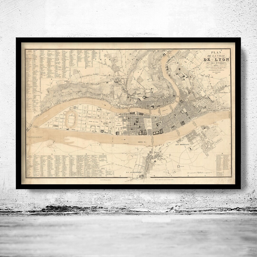 Old Map of Lyon France 1834 Vintage Map Vintage Poster Wall Art Print ...