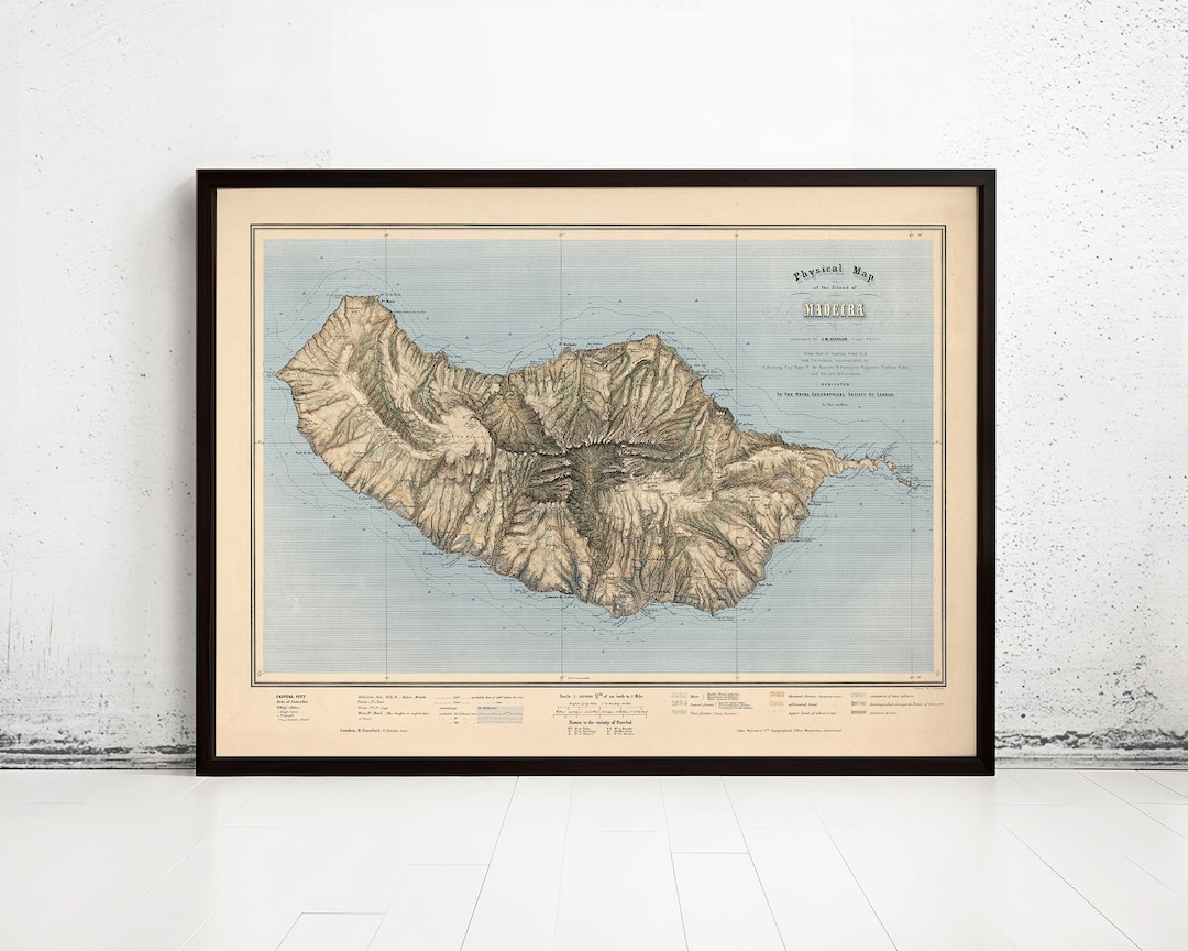 Old Map of Madeira Island 1850 Portugal | Vintage Poster Wall Art Print ...