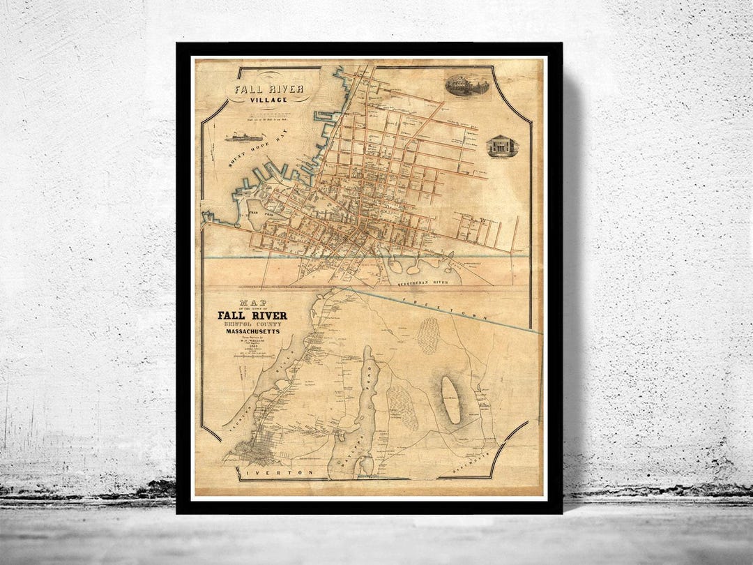 Old Map of Fall River 1850 Massachusetts | Vintage Map Wall Art Print ...