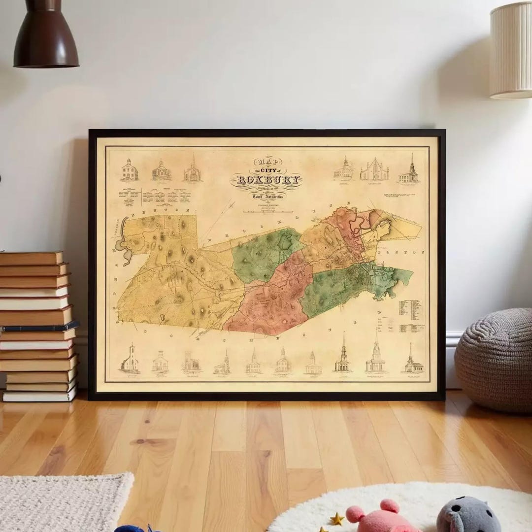 Old Map of Roxbury Boston 1849 | Wall Map Print - Etsy UK