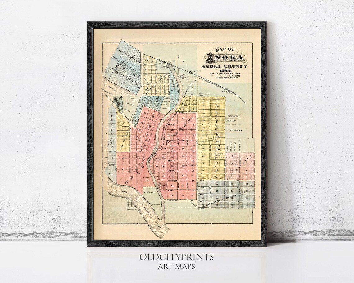 Old Map of Anoka Minnesota 1874 Vintage Map | Wall Map Print - Etsy