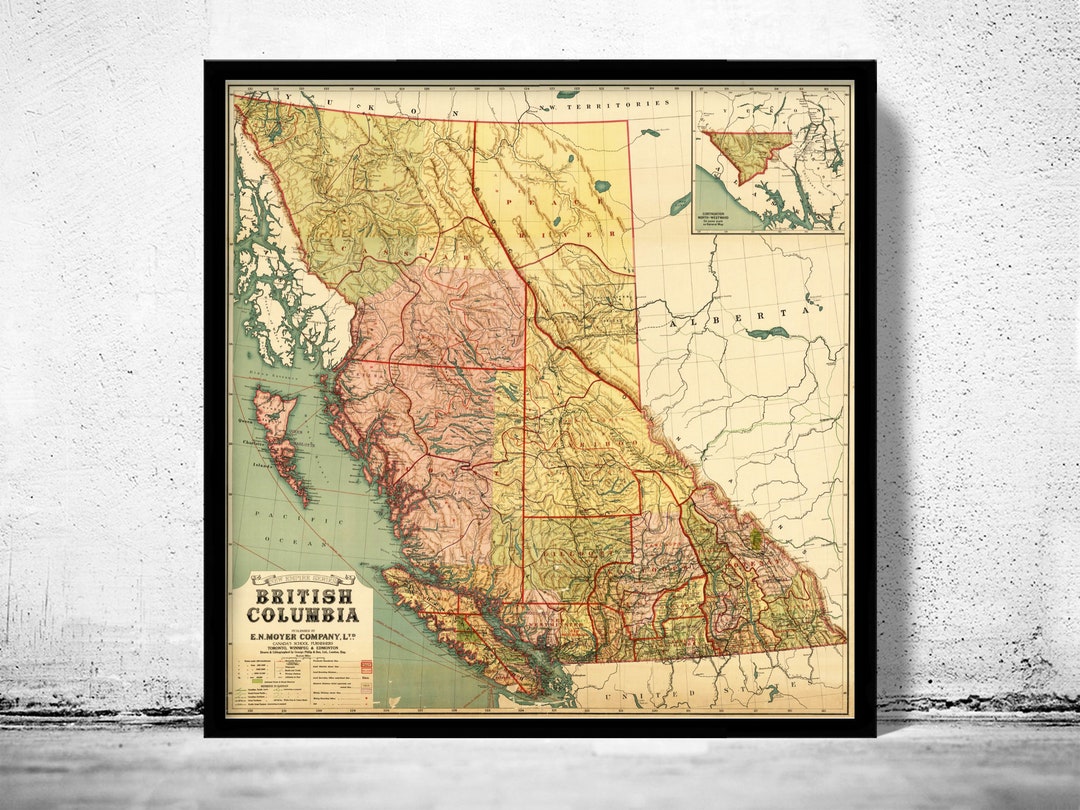 Old Map of British Columbia 1915 Canada Vintage Poster Wall Art Print ...