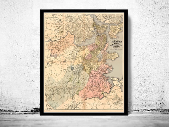 Old Map of Boston 1883 Massachusetts Vintage Poster Wall Art | Etsy