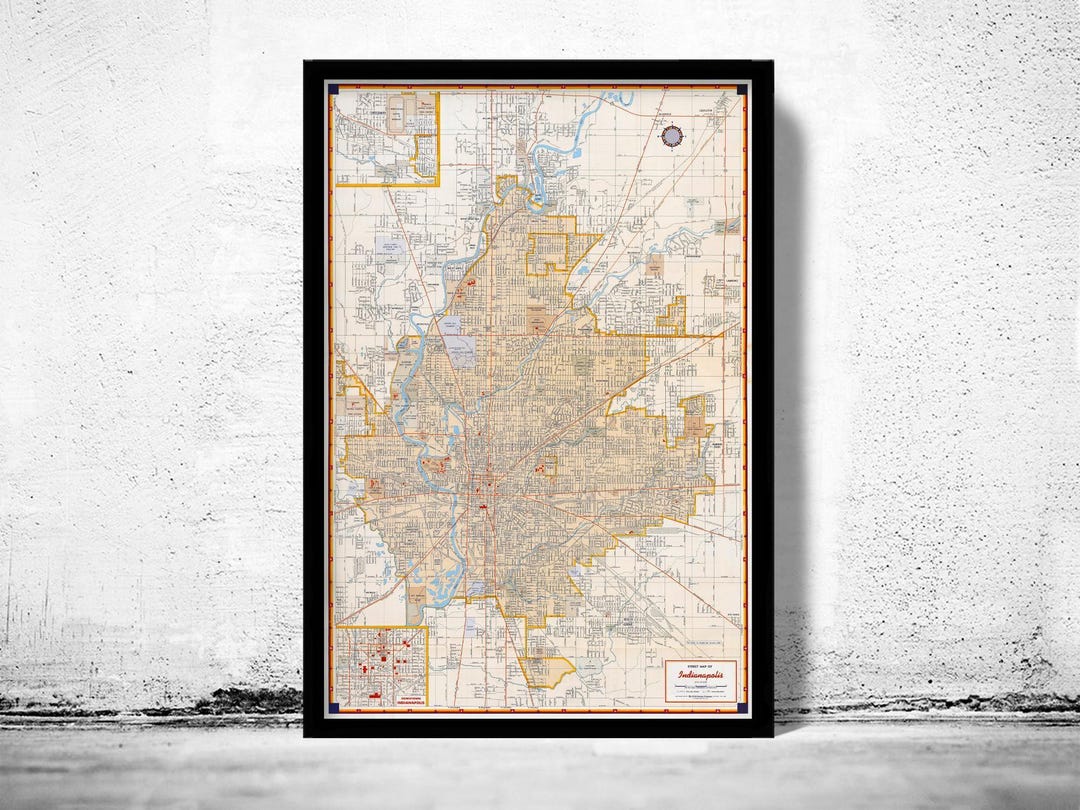 Old Map of Indianapolis Vintage Map Street Map | Vintage Map Wall Art ...