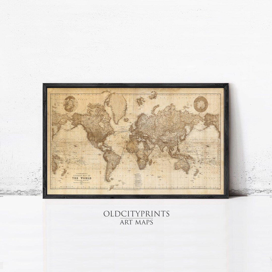 Beautiful World Map Vintage Atlas 1898 Mercator Projection SEPIA ...