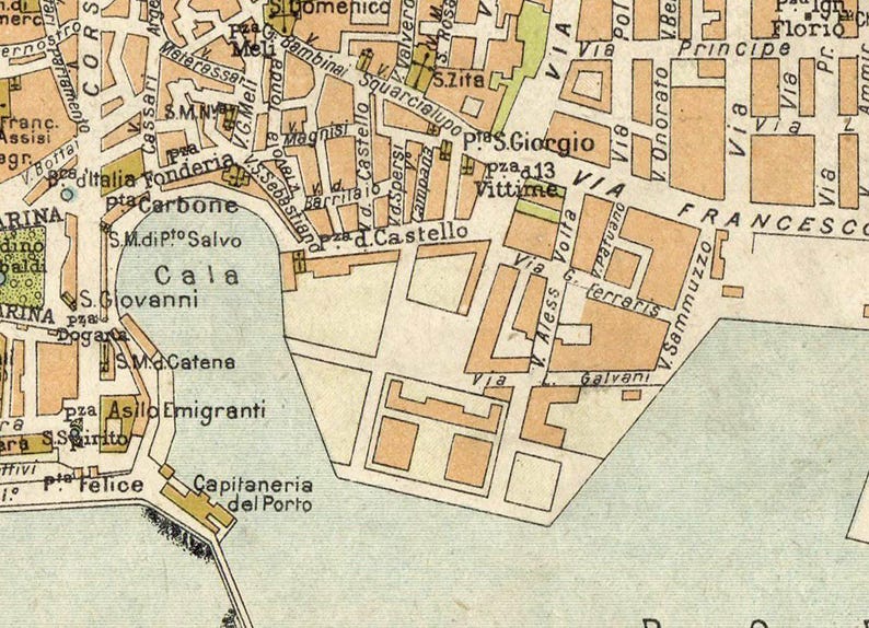 Palermo Italy 1930 Vintage Map | Old City Wall Art Décor Print - Etsy ...