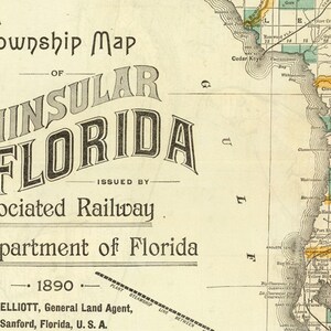 Old Map of Florida State 1890 Florida Vintage Map | Vintage Poster Wall ...