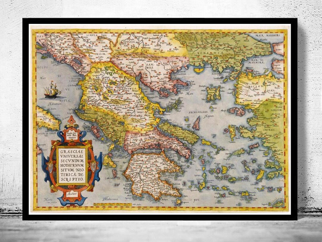 Old Map of Greece 1572 Vintage Map Greece Old Map Vintage Poster Wall ...