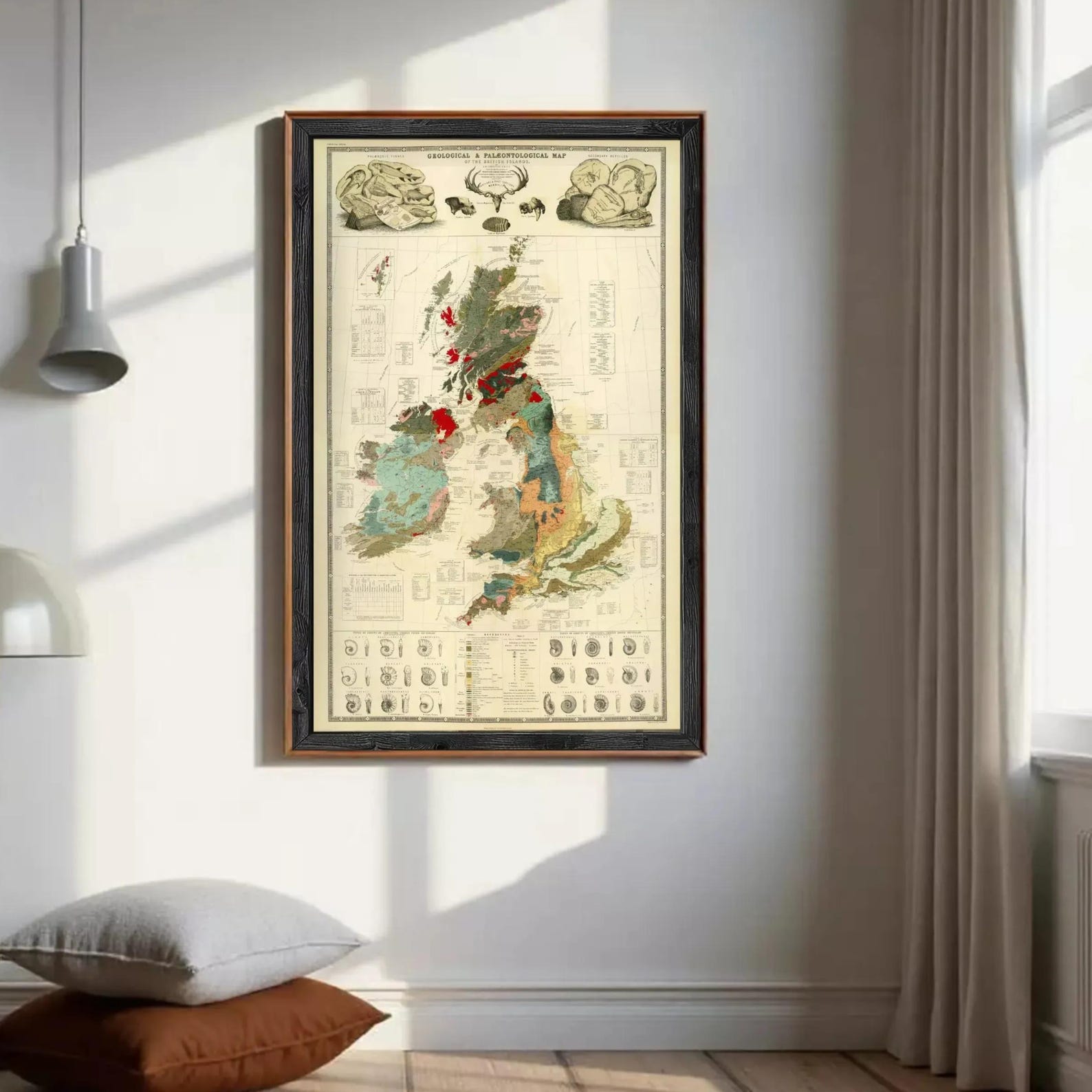 Old Map of United Kingdom Geological Palaeontological 1854 Vintage Map ...
