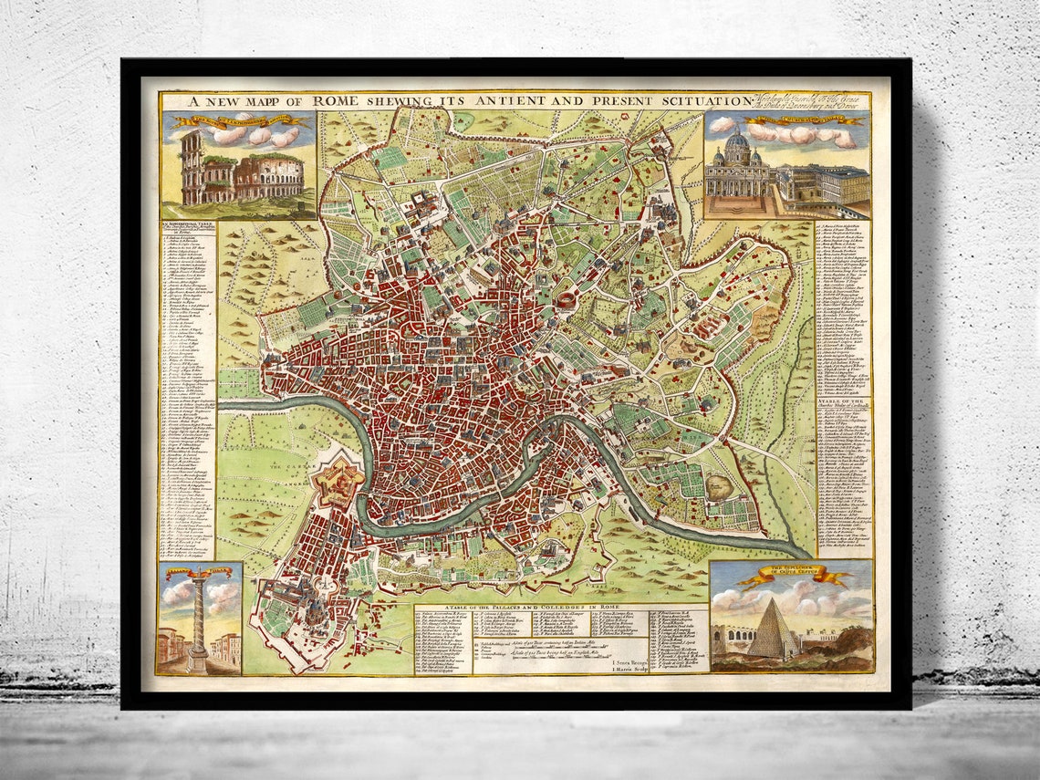 Old Map of Rome Roma Italy 1722 Vintage Map of Rome Vintage - Etsy