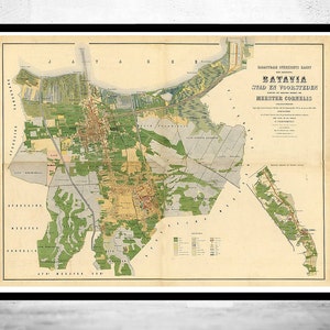 Old Map of Jakarta Batavia Indonesia 1876 Vintage Poster Wall Art Print ...