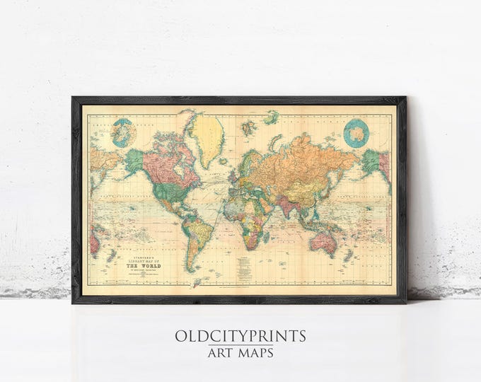 World Map, Fuller Projection World Map, Vintage World Map, Relief World ...
