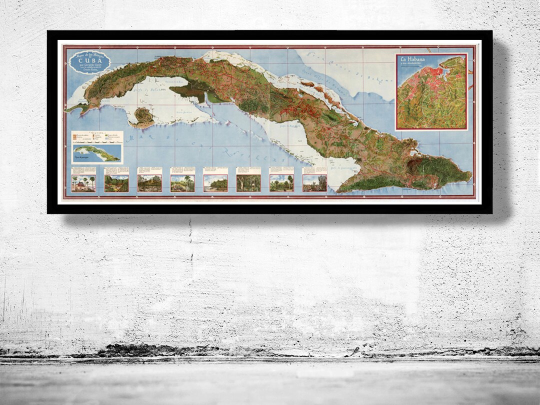Old Map of Cuba and Habana 1945 Vintage Map Vintage Poster Wall Art ...