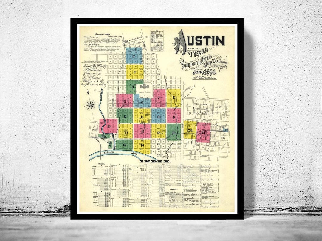Old Map of Austin Texas 1894 Vintage Map | Vintage Map Wall Art Print ...