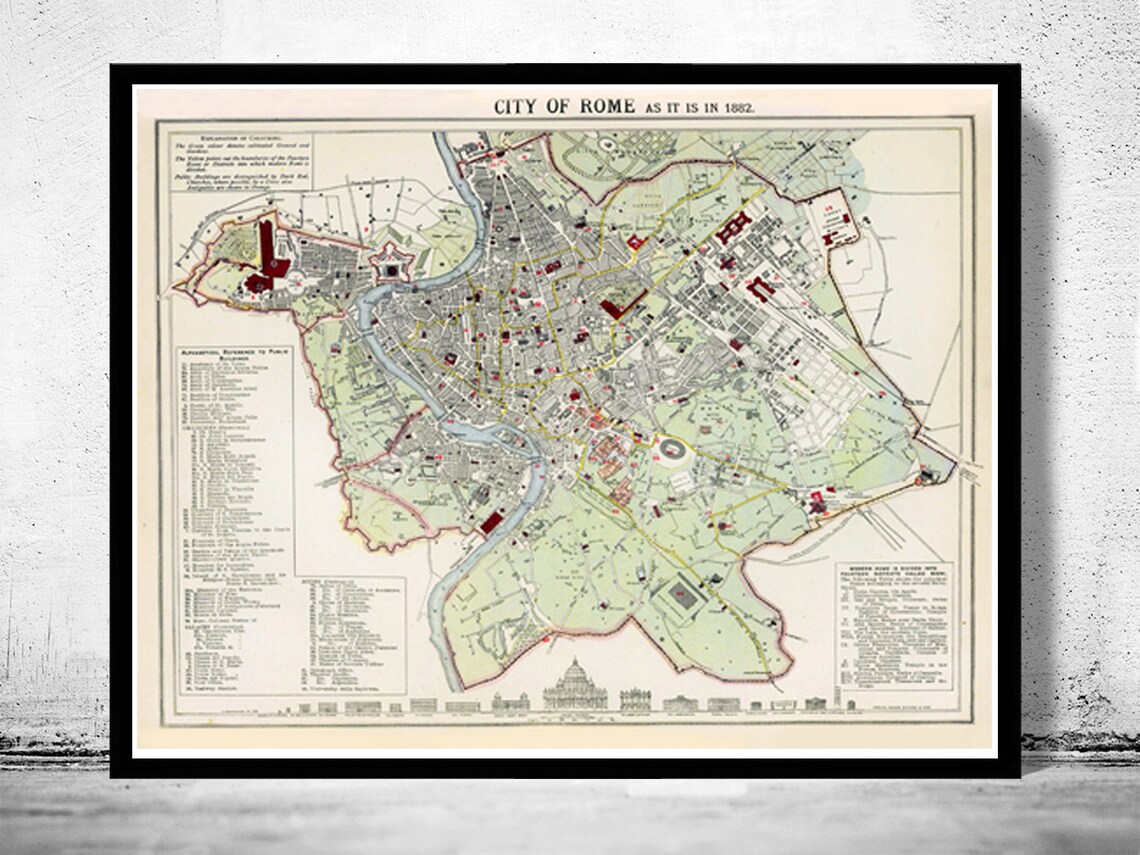 Old Map of Rome Italy 1883 Vintage Map of Rome Vintage - Etsy