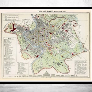 Old Map of Rome Italy 1883 Vintage Map of Rome | Vintage Poster Wall ...
