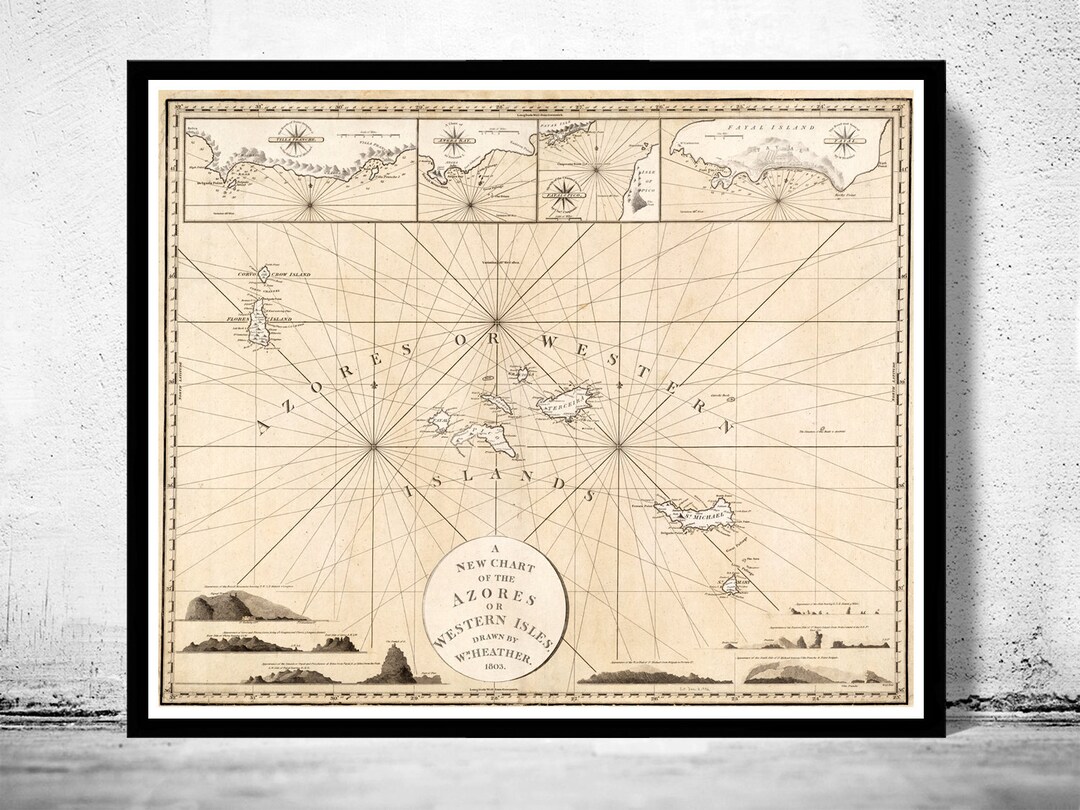Old Map of Açores Azores Islands 1803 Vintage Map Vintage Poster Wall ...