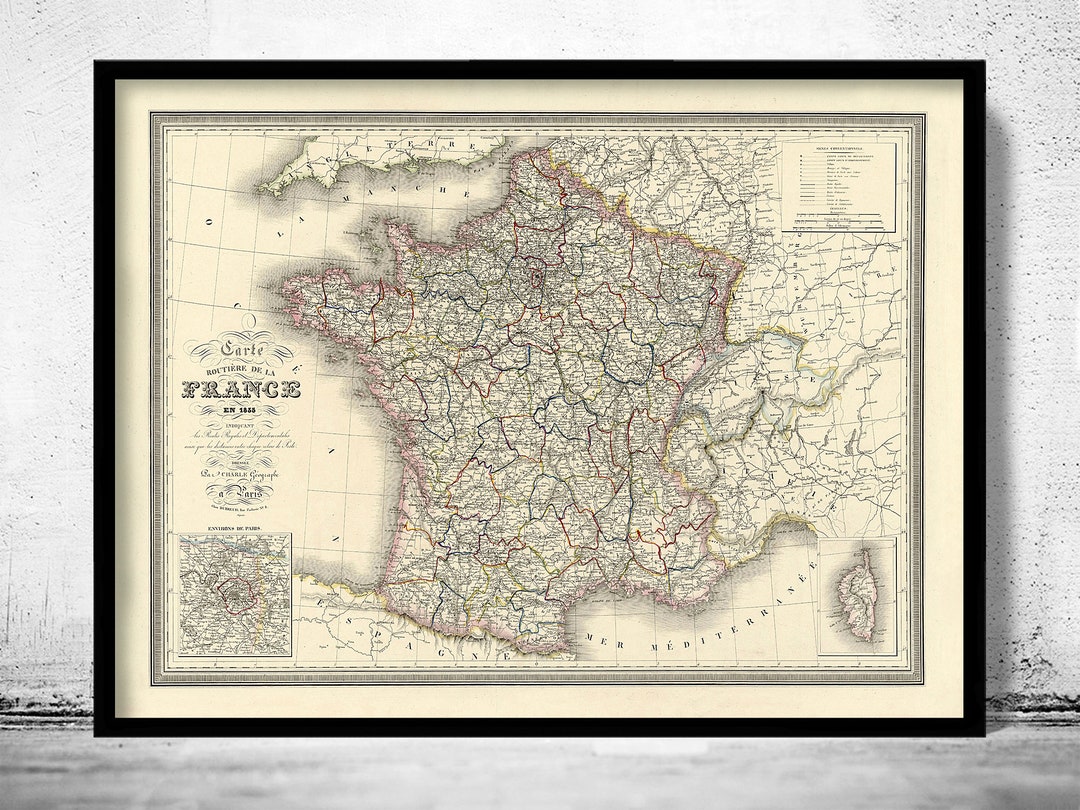 Old Map of France 1835 Vintage Map | Vintage Poster Wall Art Print ...