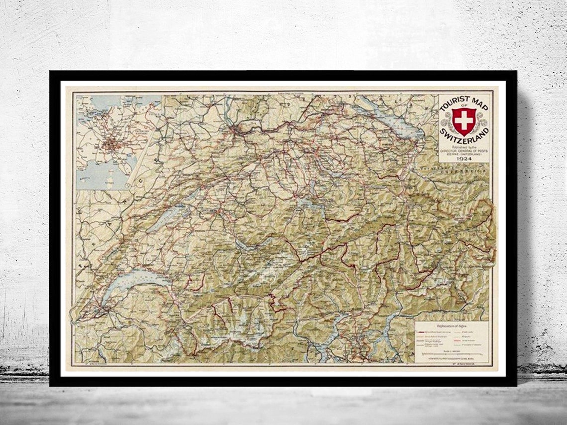Old Map of Switzerland 1924 Vintage Map Vintage Poster Wall - Etsy
