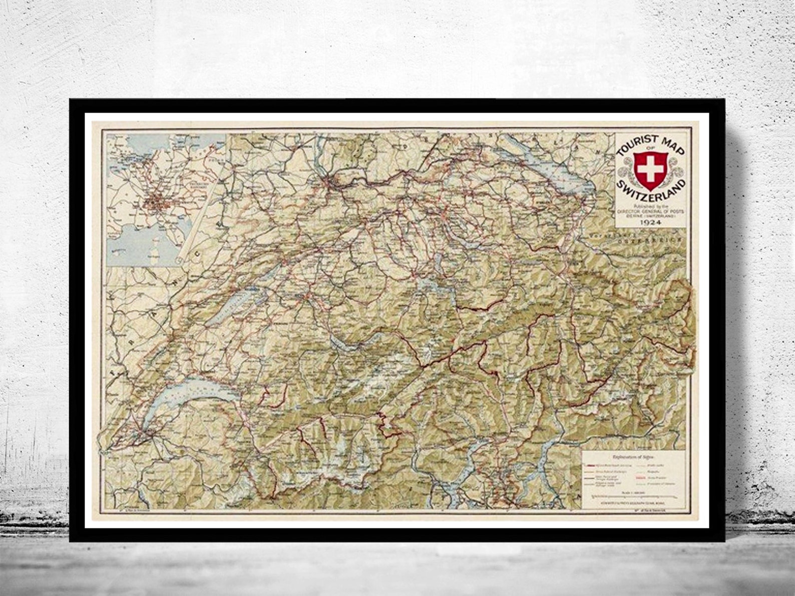Old Map of Switzerland 1924 Vintage Map Vintage Poster Wall - Etsy