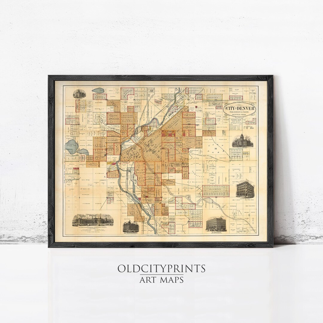 Old Map of Denver Colorado 1880 Vintage Map | Vintage Map Wall Art ...