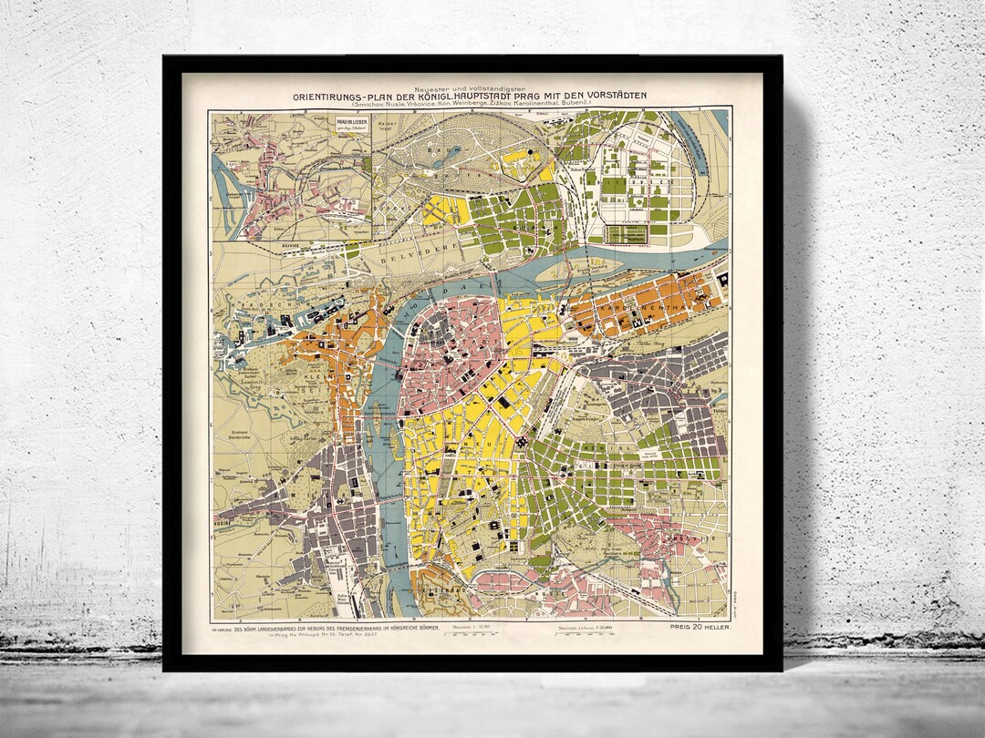 Old Map of Prague 1910 Czech Republic Vintage Map Vintage Poster Wall ...