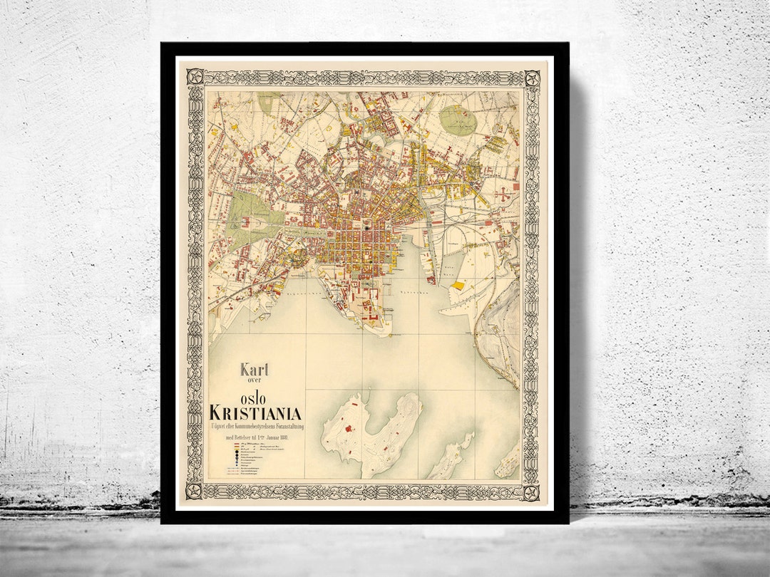 Old Map of Oslo Norway 1881 Antique Kristiania Vintage Poster Wall Art ...